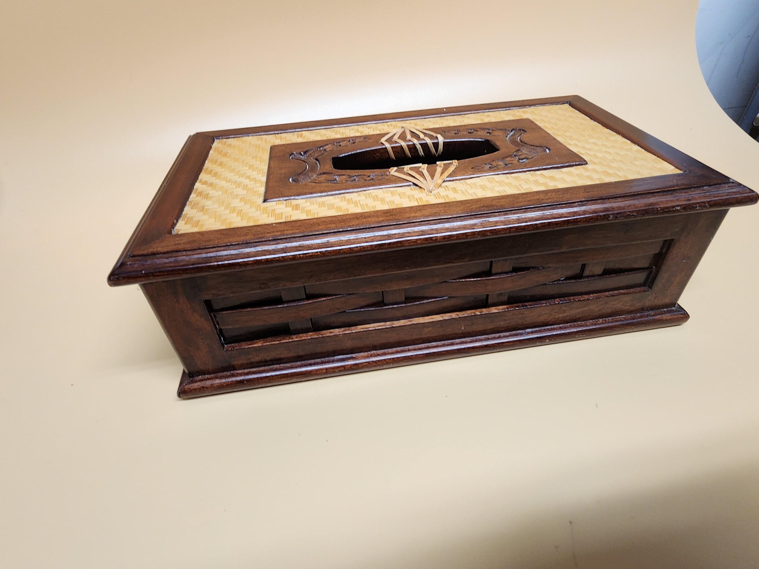 Vintage Solid Wood Bamboo Tissue Box Holder 11.5" L X 6.5"wide 3.5"high ...