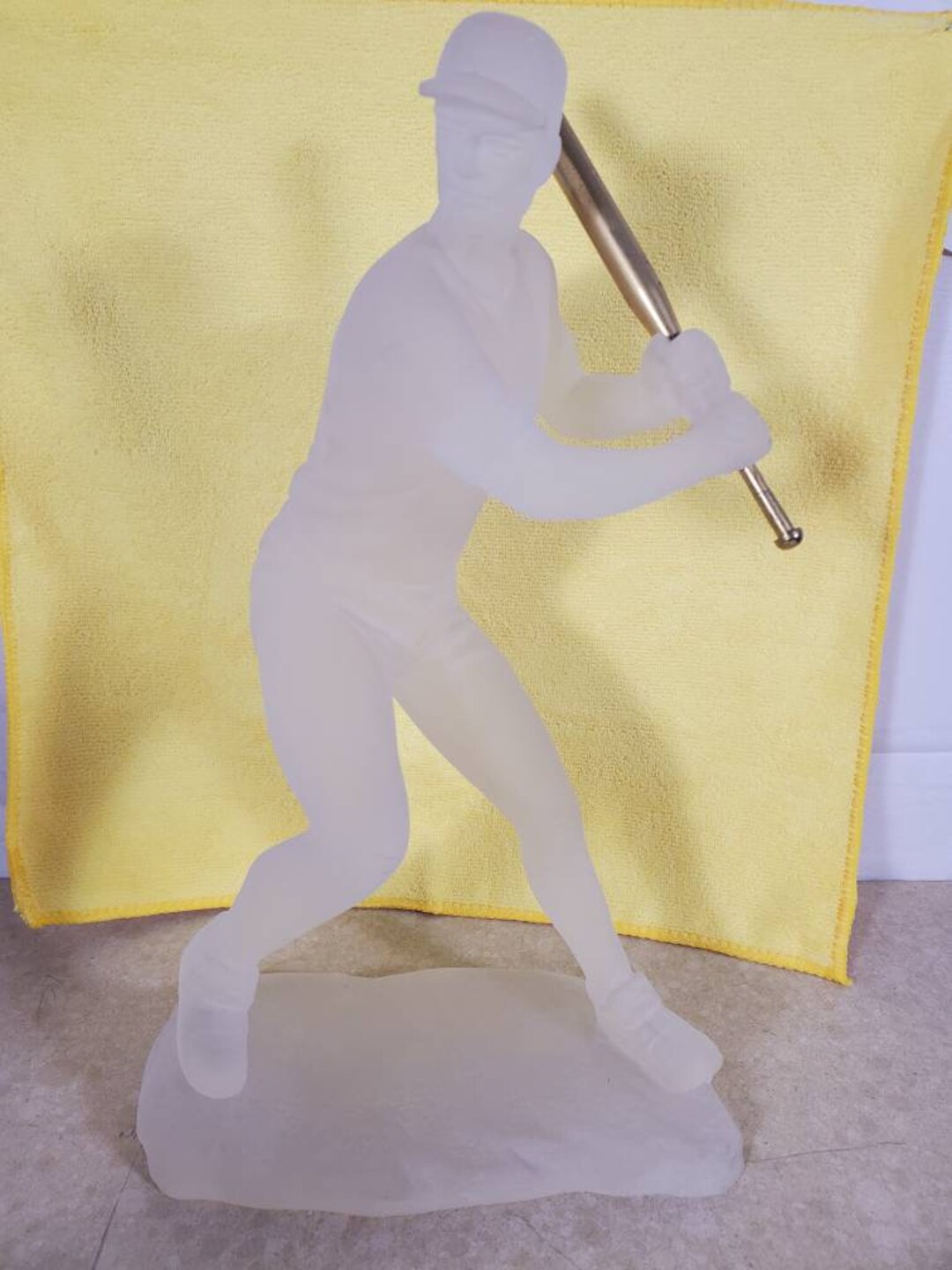 Vintage Frosted Acrylic Sculpture Baseball Player Brass Bat 14.5"tall ...