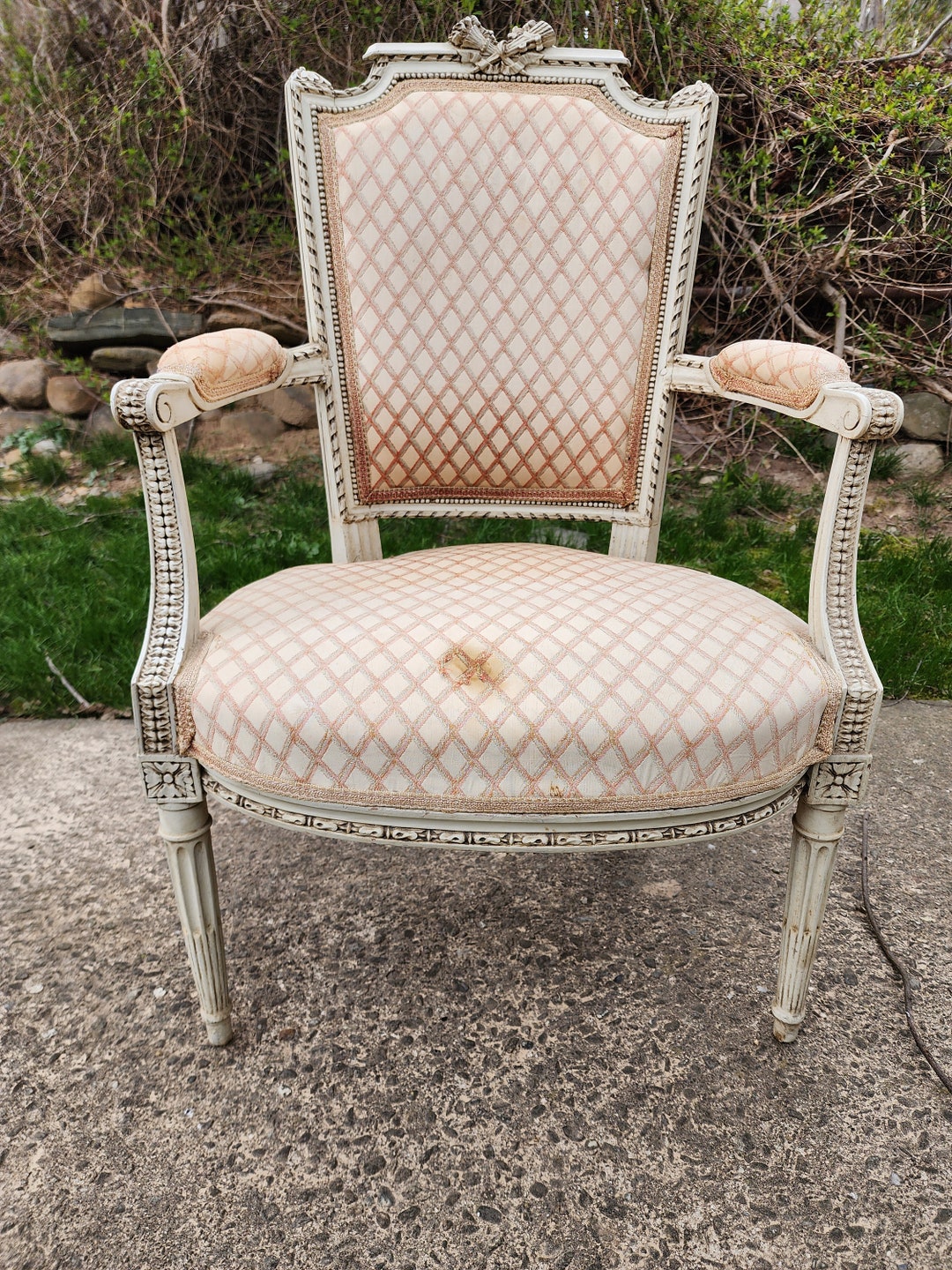Antique Louis Xvl Pirod Style Neoclassical Arm Chair Horse Hair White ...
