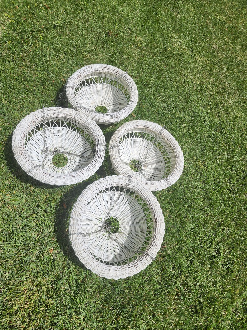 4 Vintage Faux Bamboo Vinyl Wire Hanging Planter 14" Dia 7" Deep 16 ...