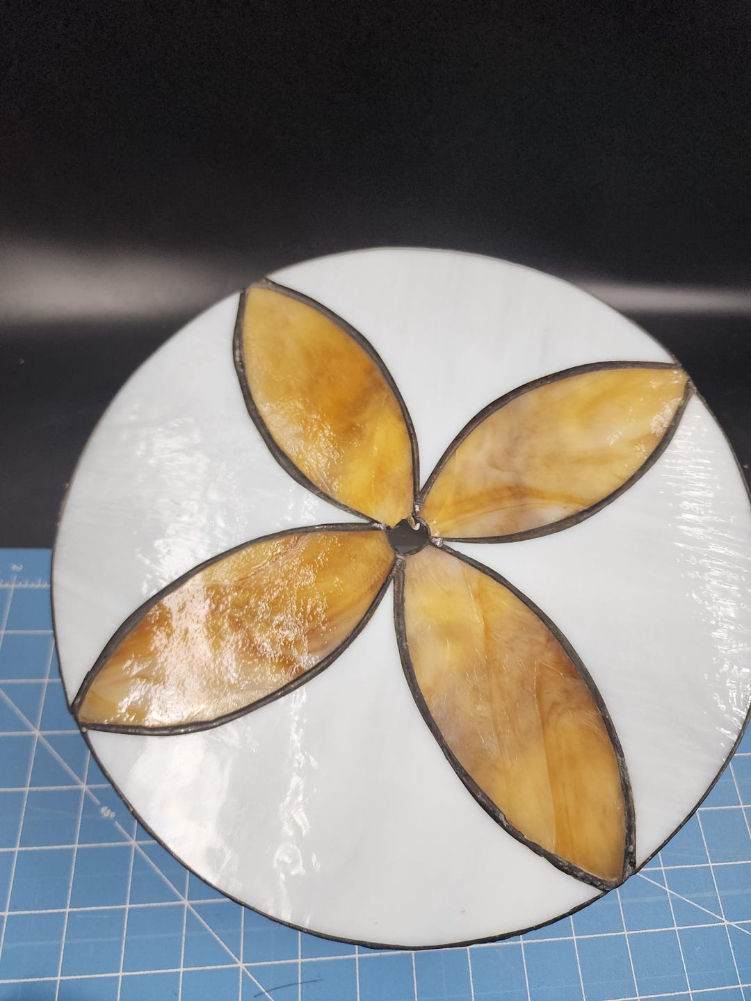 Vintage Round Ceiling Shade Marble Slag Stained Glass 11"dia 3.5/8 ...