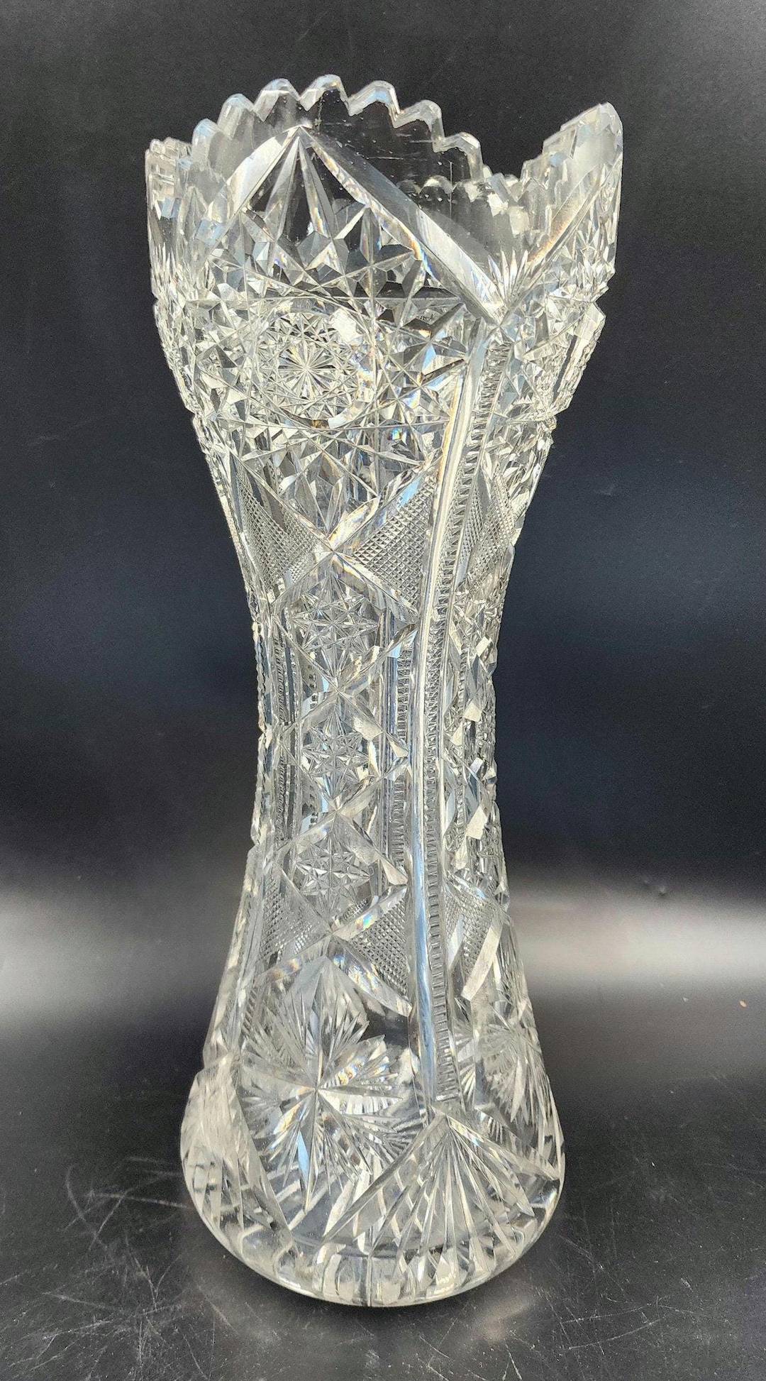 Antique American Brilliant Cut Glass Crystal Corset Vase 14 Inch Tall 5 ...