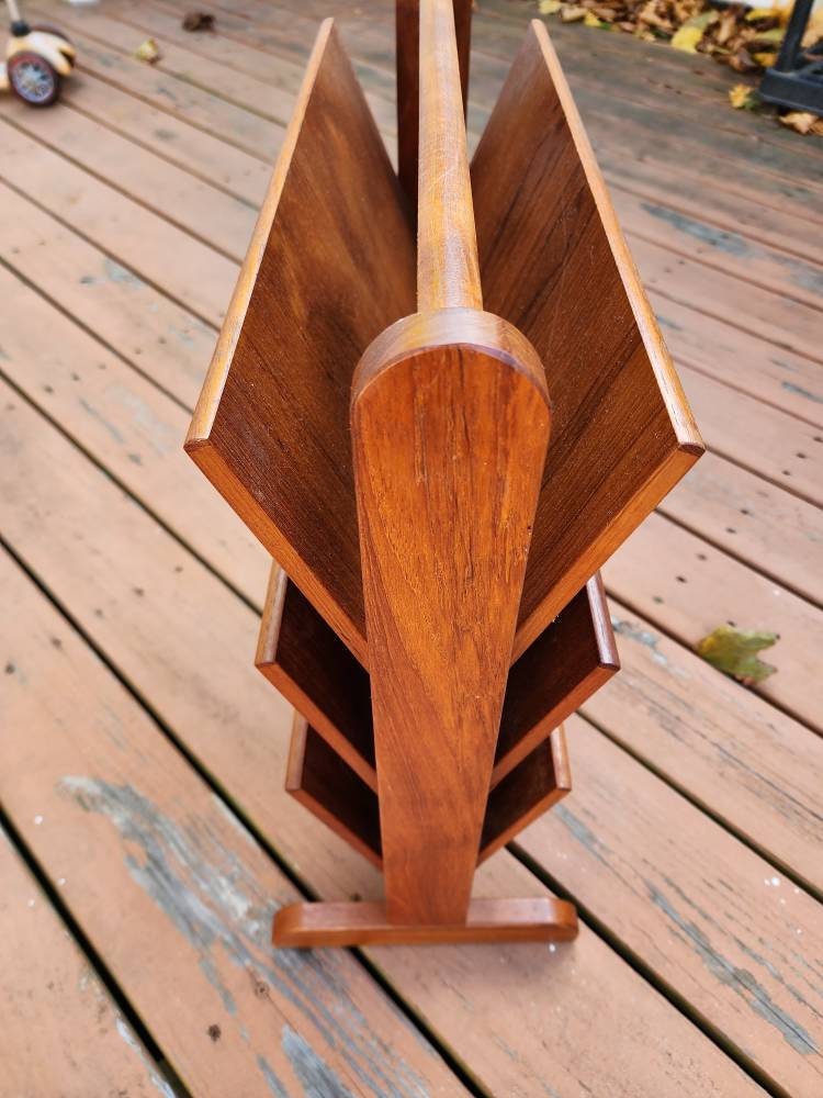 Danish Modern Mid-century Modern Teak Wood Magazine Rack Holder Made in ...