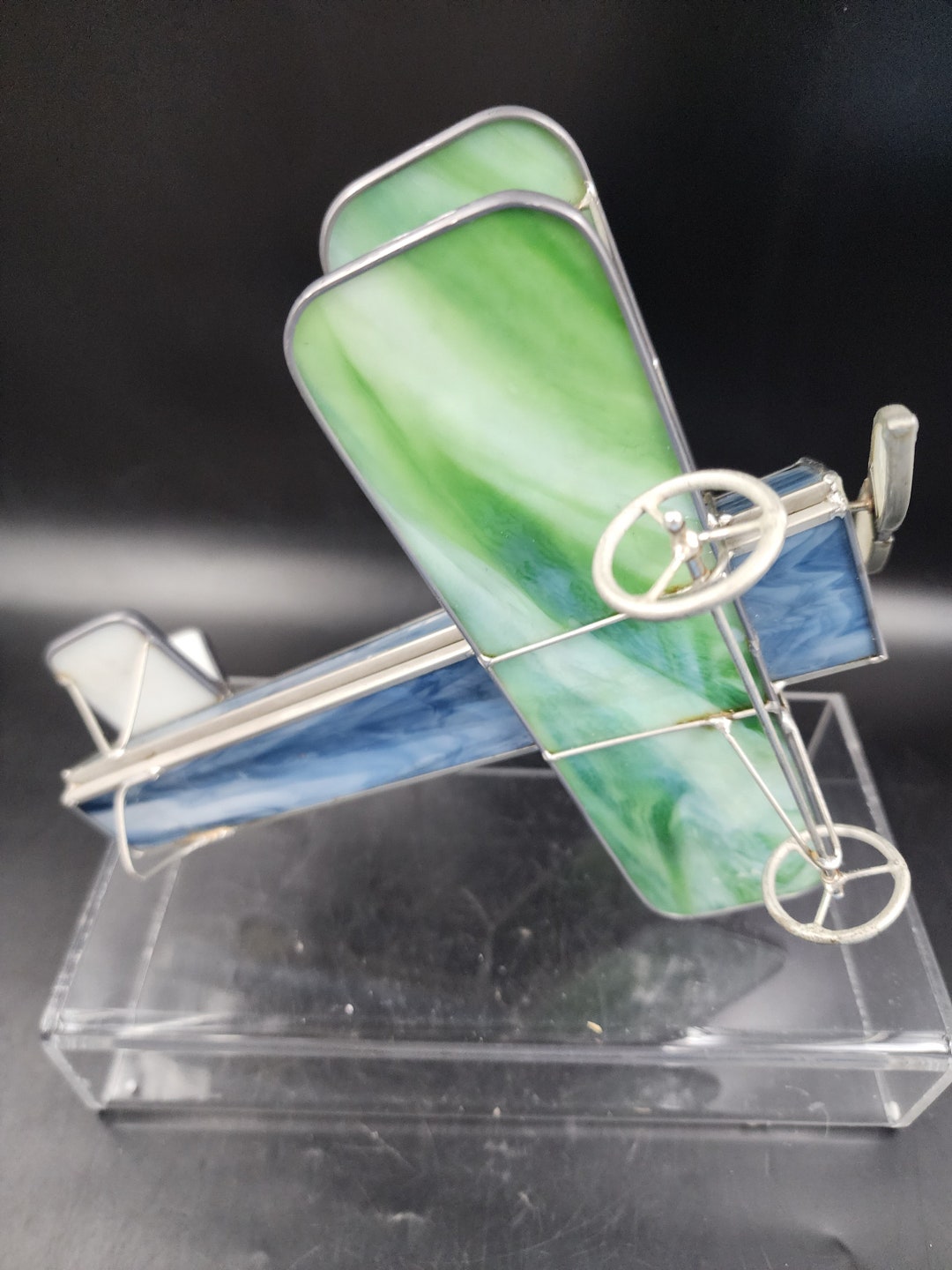 Vintage Stained Glass Airplane 9"x8"x3.5" Green Slag Glass - Etsy