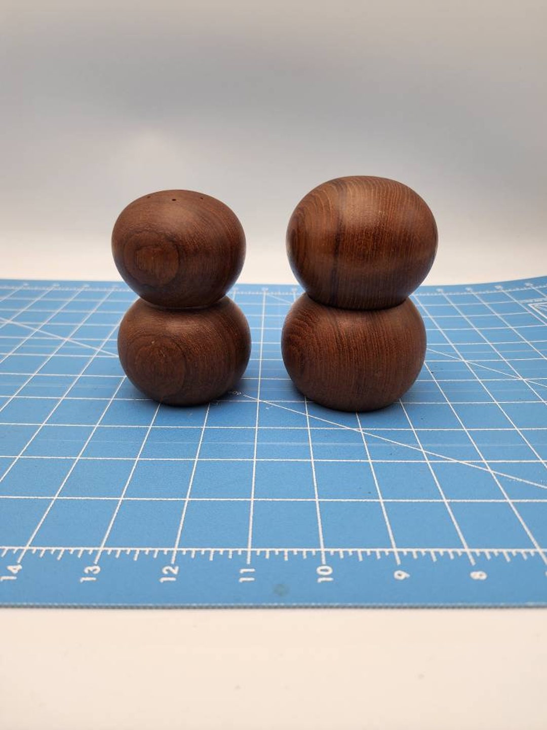 Mid Century Modern Double Orb Teak Wood Salt Shaker and Pepper Grinder ...