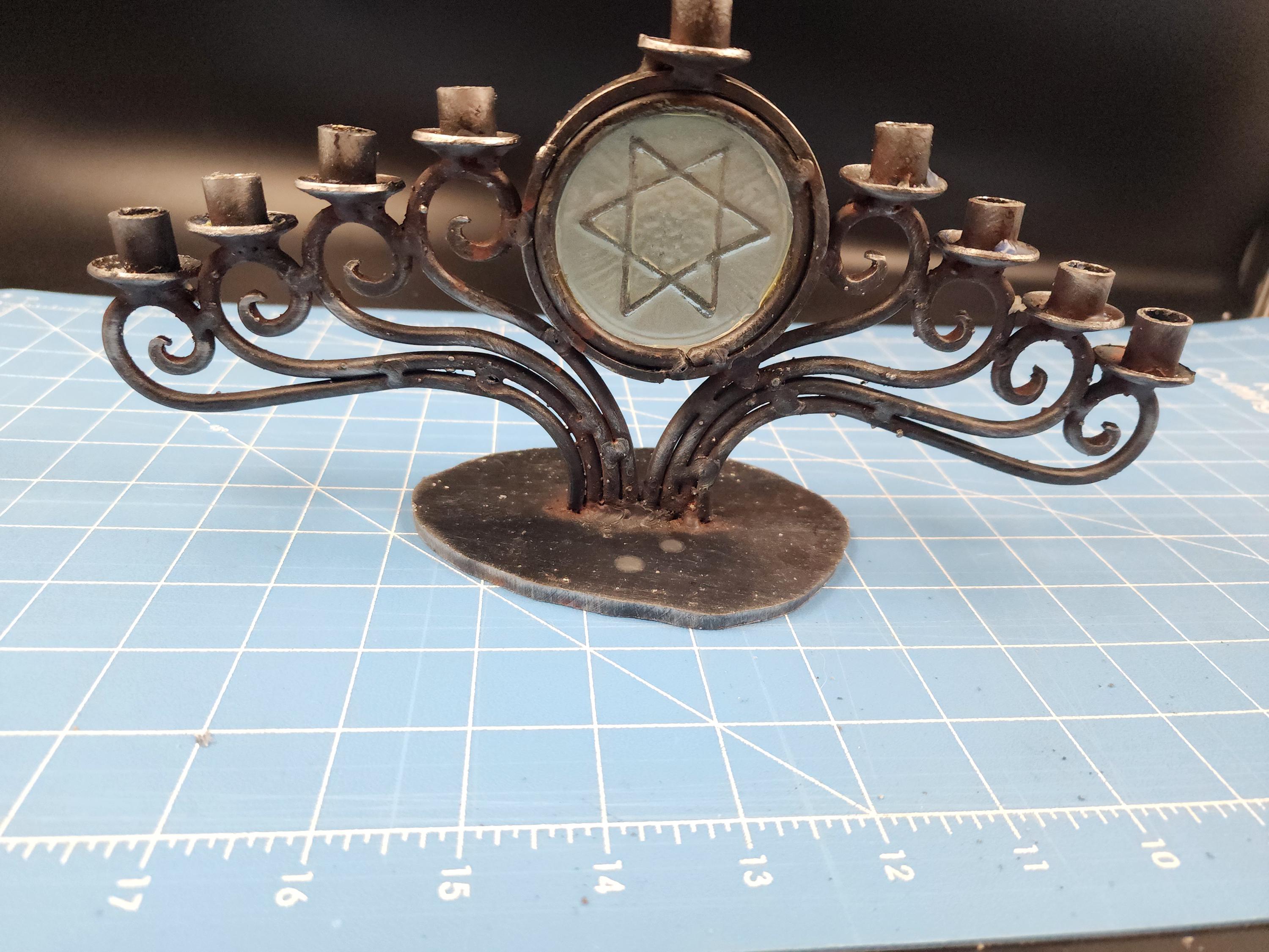 Vintage Menorah Wrought Iron and Glass Star of David 11"wide 5"tall ...