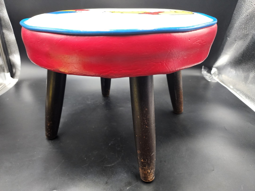 Vintage Disney Winnie the Pooh Stool Vinyl Wood Red White and Blue 13 ...