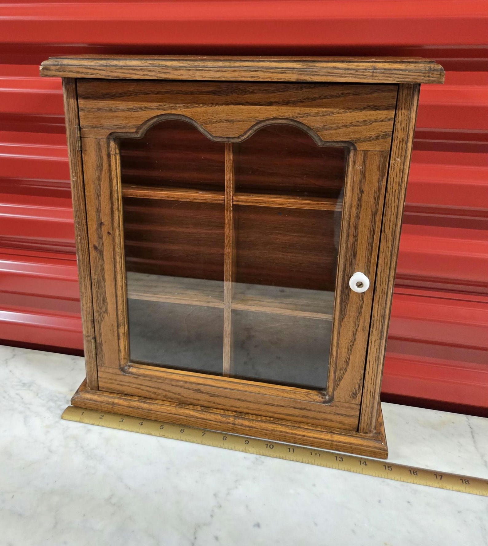 Small Wall Curio Wall Cabinet Cupboard 16.5"/15"/3.5" Oak Glass 6 ...