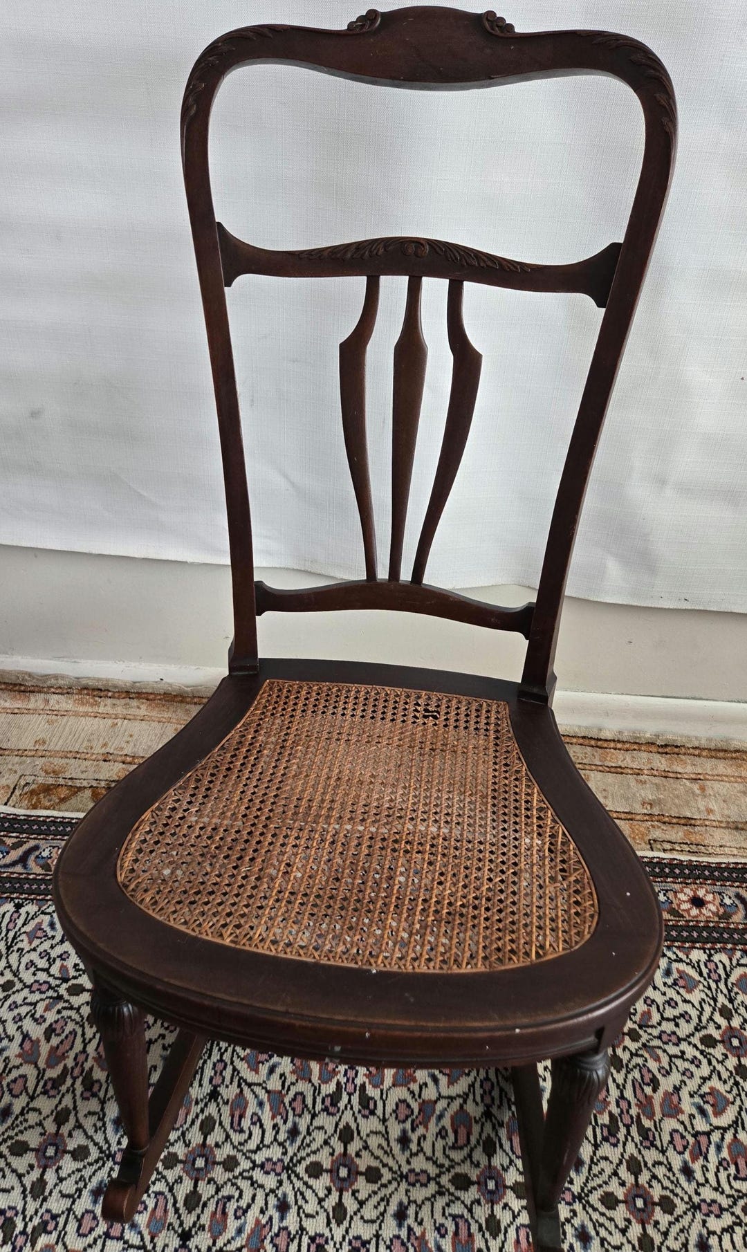 Antique Victorian Rocking Chair Mahogany Carved Cane Webbing Seat - Etsy