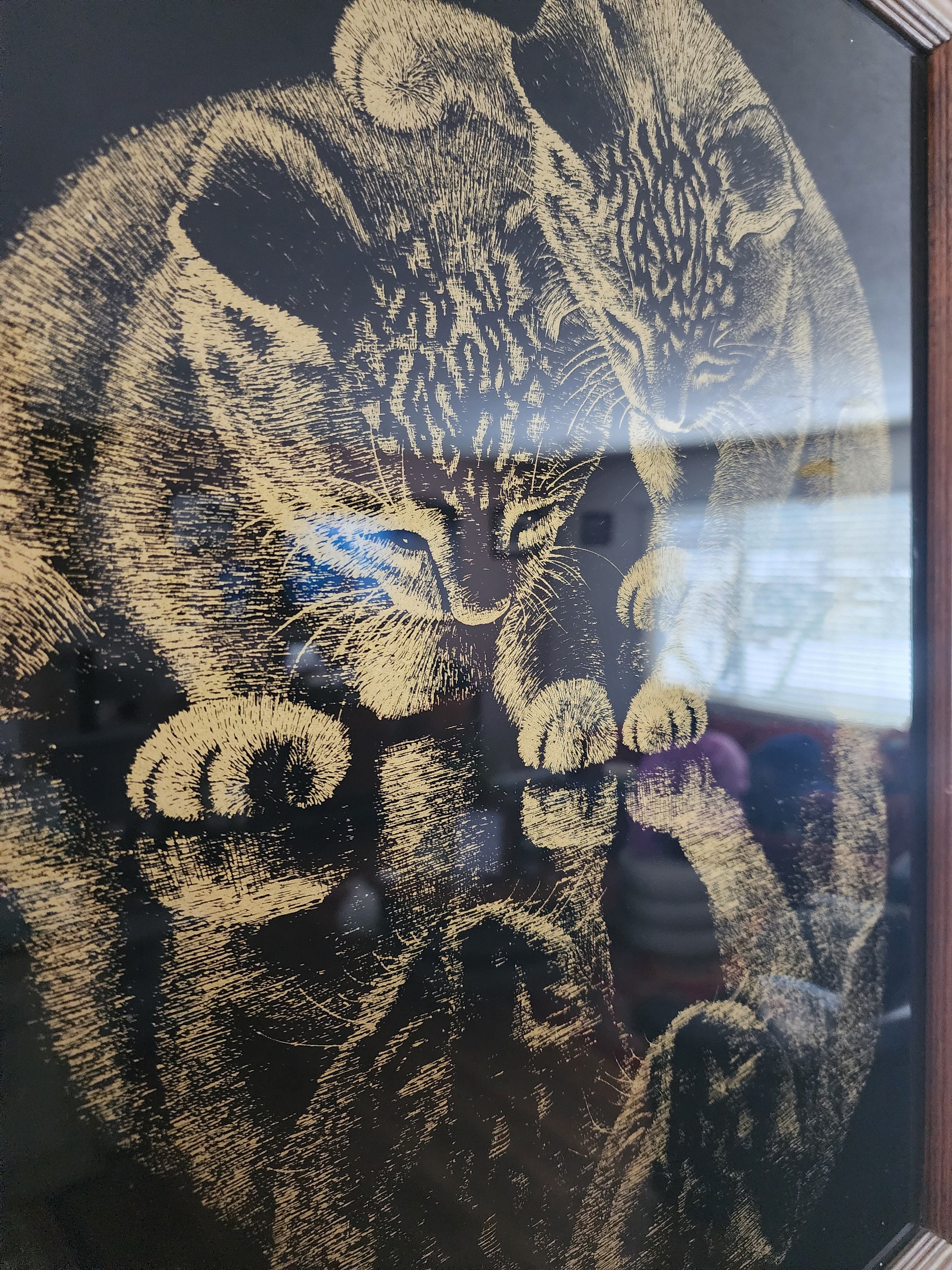 Chaplan Lithograph Reflection Two Kitten Pictures Frame 25x21 B - Etsy