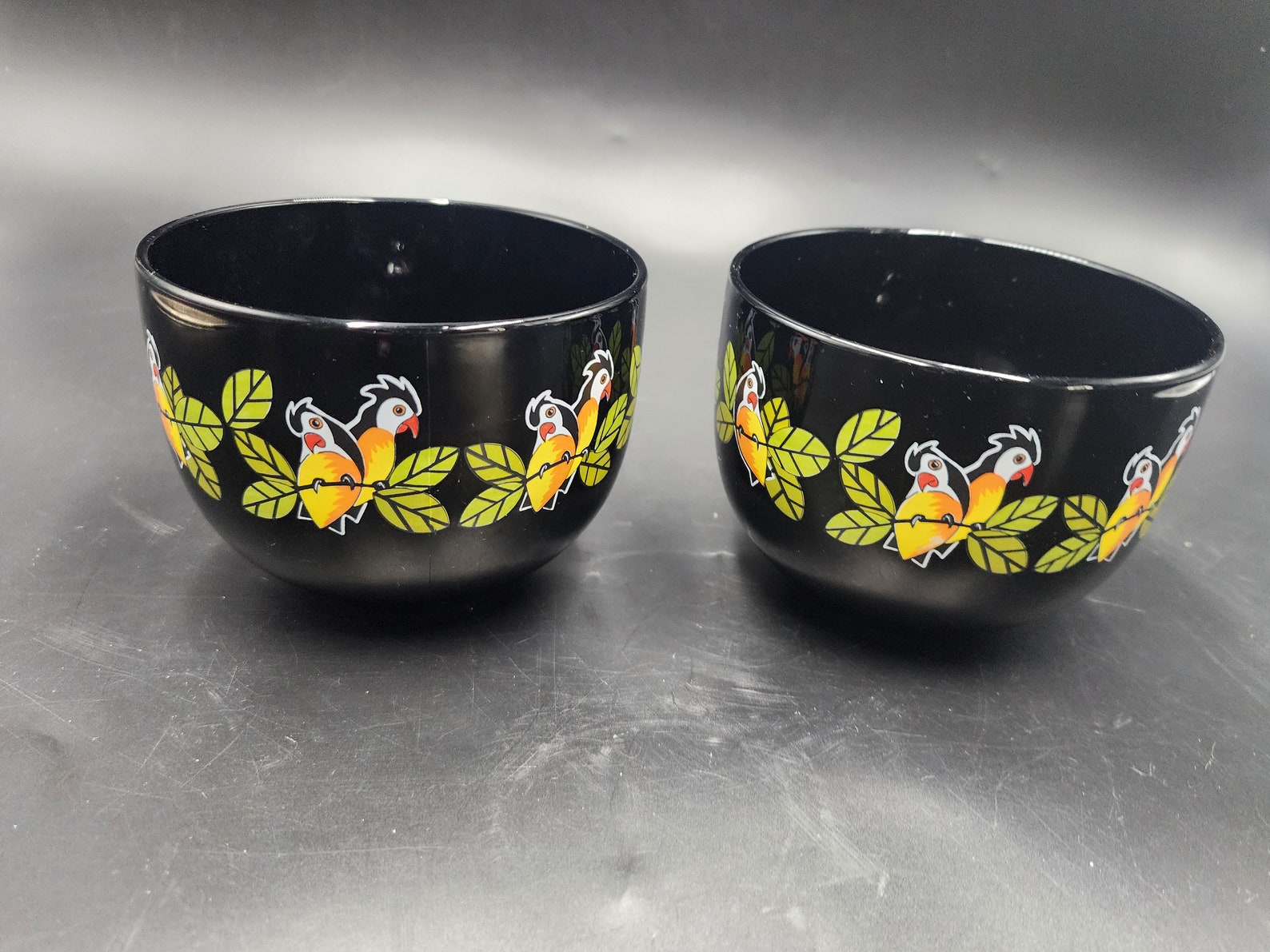 Vintage Arcoroc France Black Glass Mug Birds Flowers 4.75" Dia 3.5" - Etsy