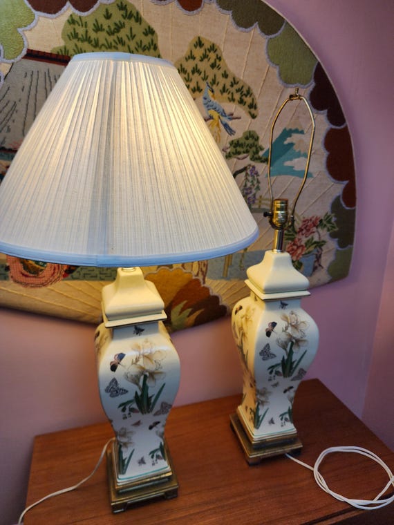 Vintage Florida Fine Art Tablet Lamps Chinoiserie Hand Painted Flowers Cracked Glaze 1982 35 Tall 26 Socket 6sq Base Porcelain Brass Etsy UK