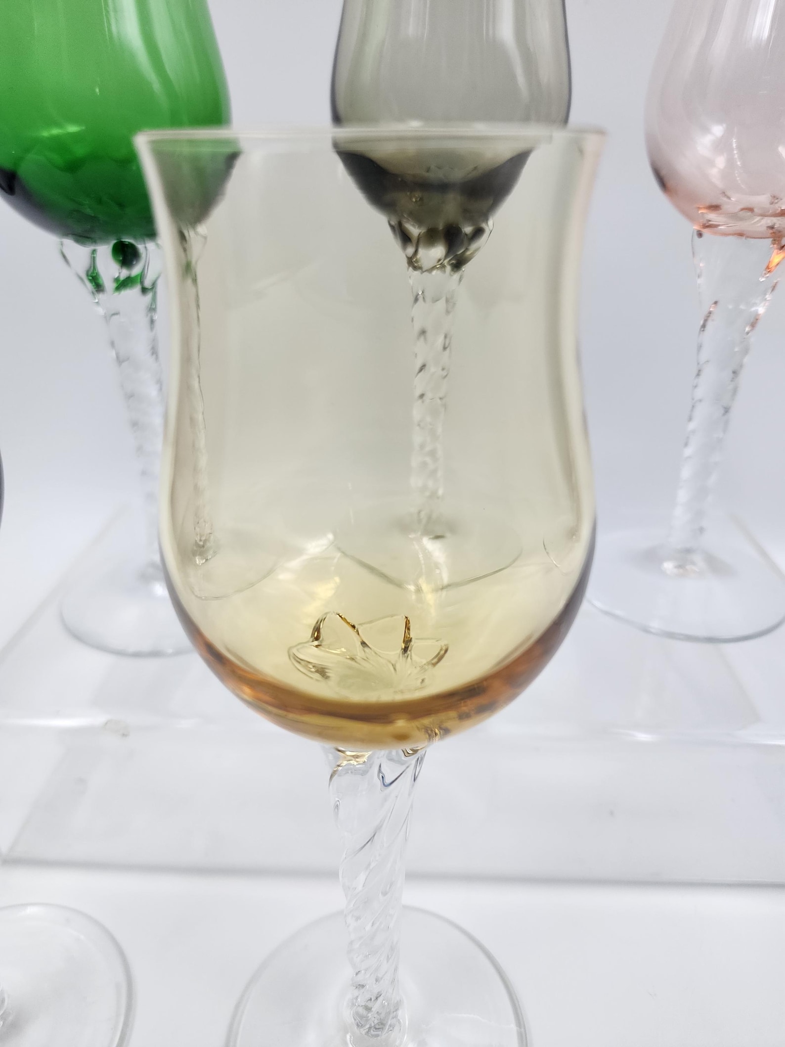 6 Vintage 1960s Wine Glass Multi Color Clear Twisted Stem Green Blue ...