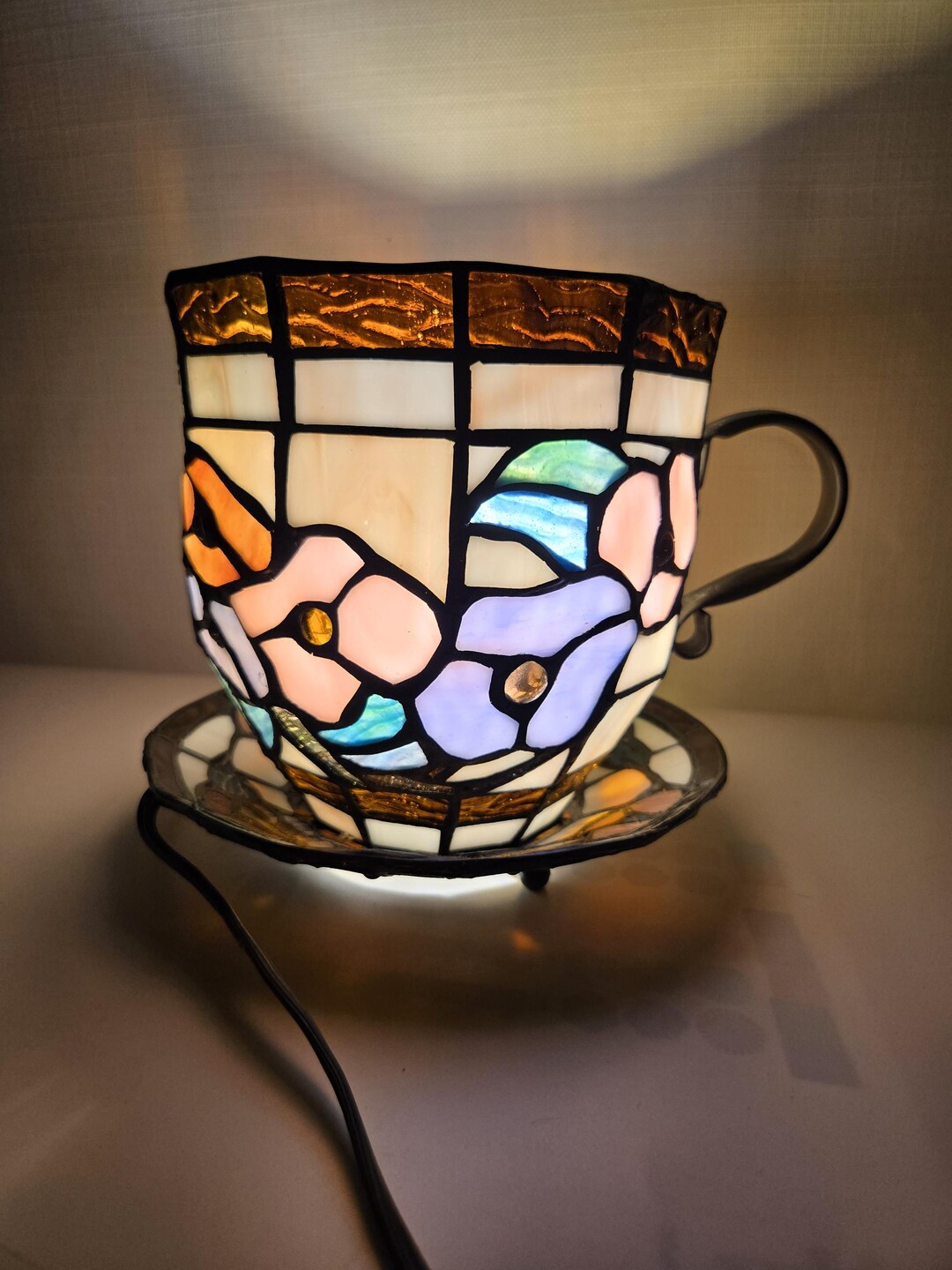 Stained Glass Lighted TEACUP Light 6" X 8" Lamp Tea Cup / Saucer - Etsy