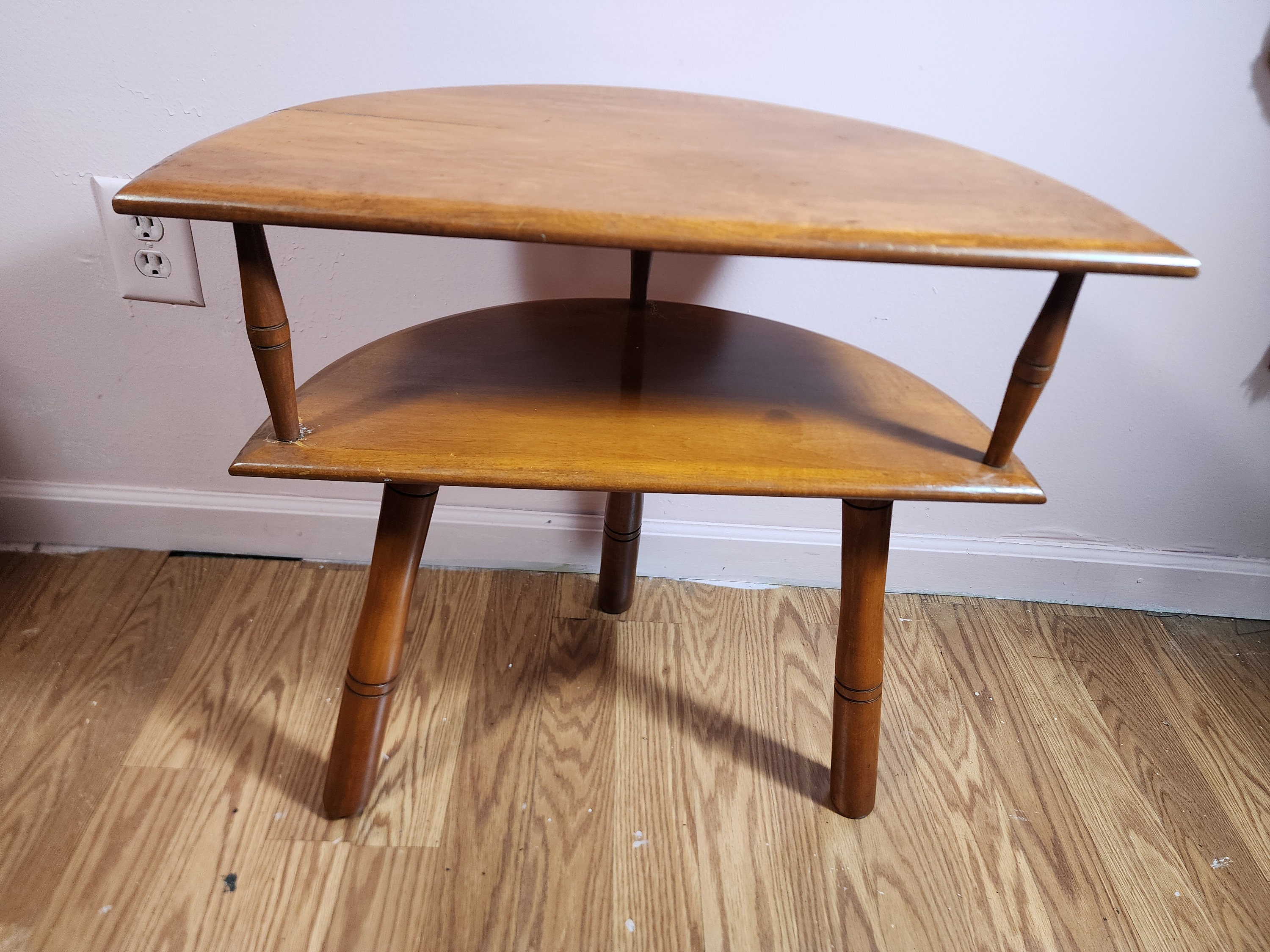 Mid Century Modern Vermont Maple End Tables Two Tires Tripod Legs Halfmoon - Etsy