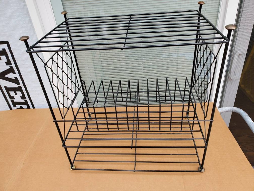 Mid-century Modern Wrought-iron Record Rack Brass Feet 13 Slots Black ...