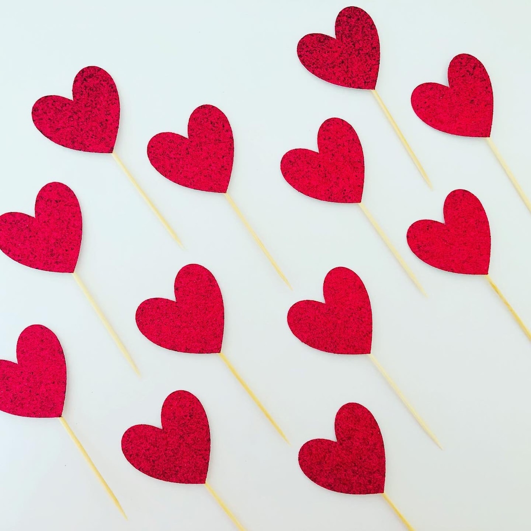 Heart Cupcake Toppers, Glitter Hearts, Party Decorations, Valentines ...