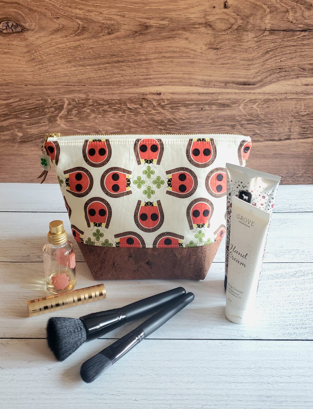 Lucky Ladybug Zipper Pouch, Cork Zippered Pouch, Cosmetic Bag Set, Coin ...