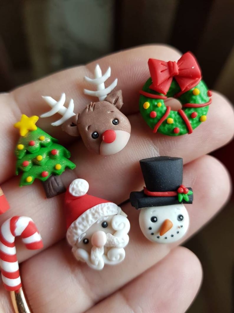 Christmas studs set fimo clay polymer clay cute kawaii santa | Etsy