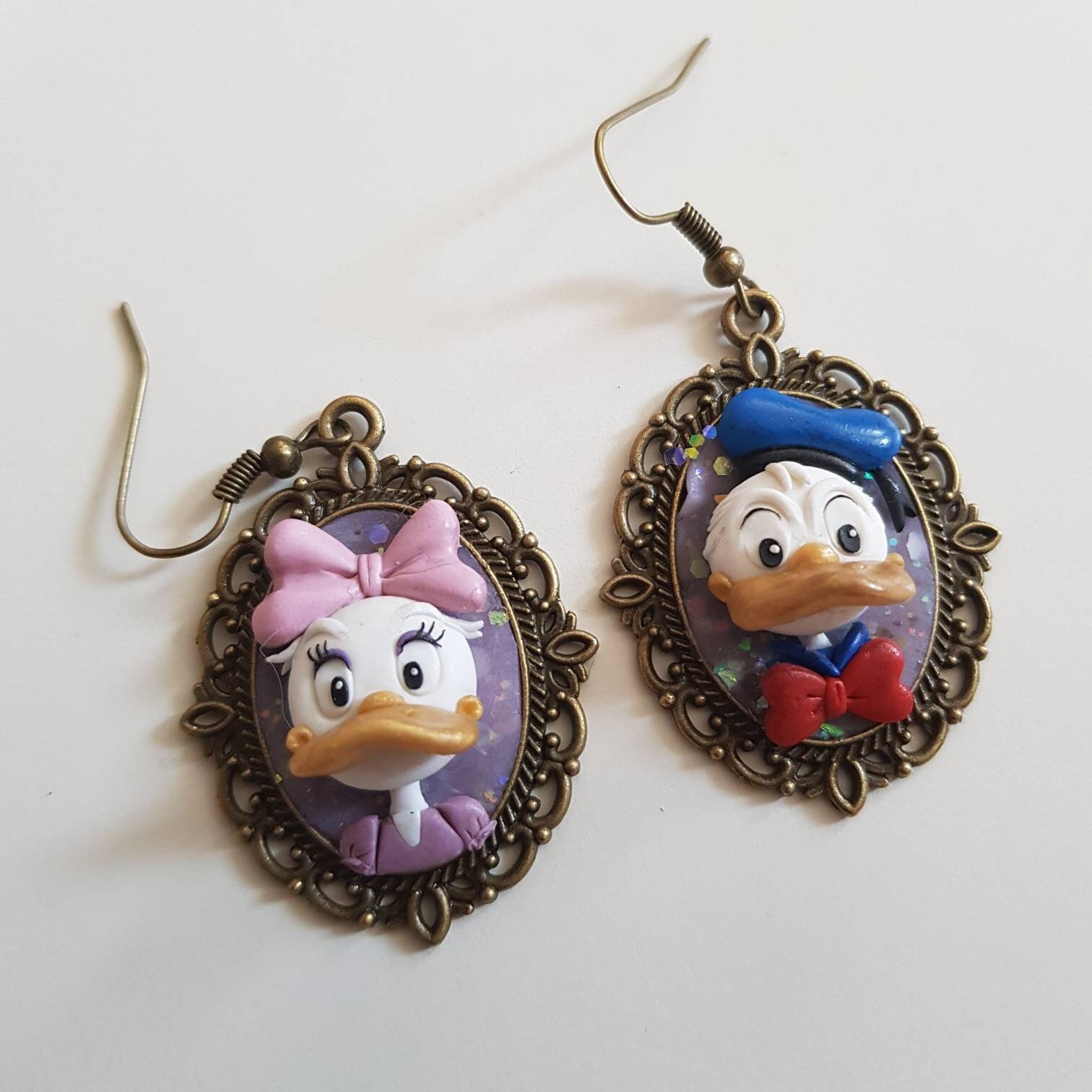 Donald and Daisy Earrings Donald Duck and Daisy Fimo Polymer Clay Fimo ...