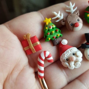 Christmas Studs Set Fimo Clay Polymer Clay Cute Kawaii Santa - Etsy