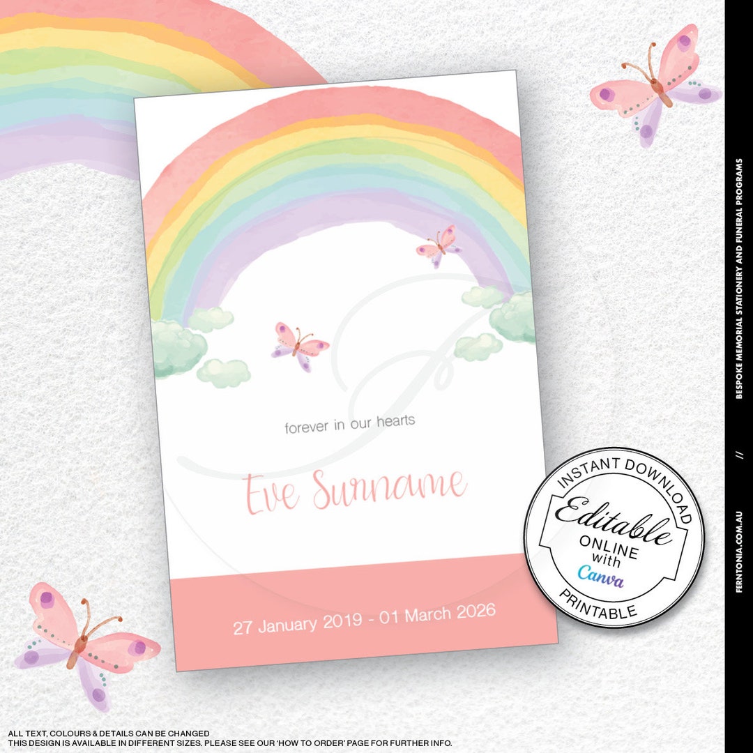 Editable, Funeral Program, Rainbow, Baby, Child, Memorial, Order of ...