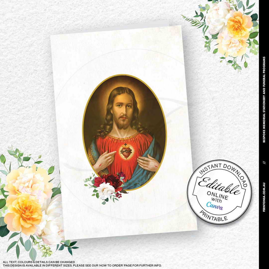 Editable, Sacred Heart, Faith, Funeral Card, Memorial, Order of Service ...