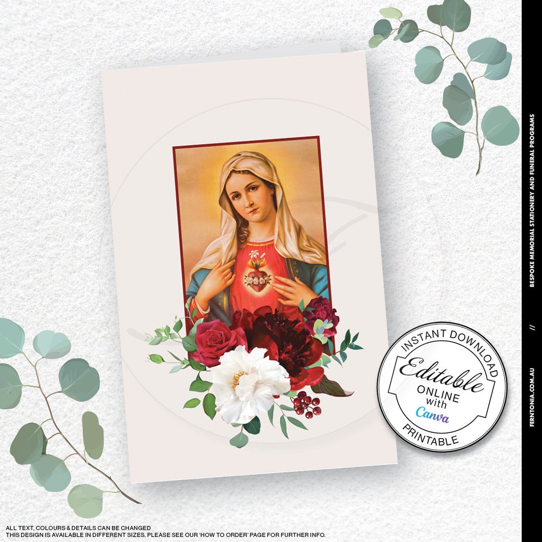 Editable, Sacred Heart, Catholic, Funeral Card, Memorial, Order of ...