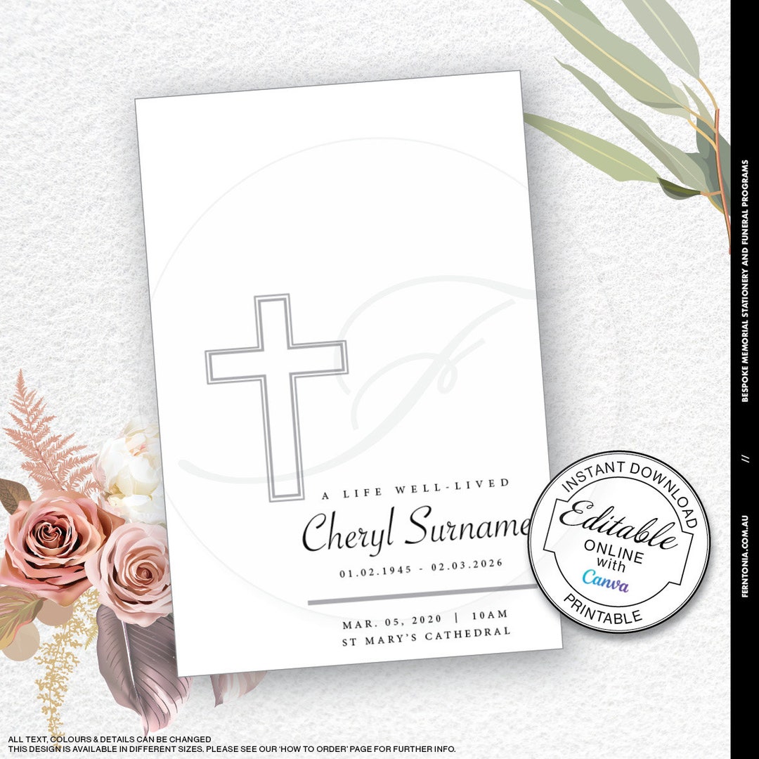 Editable, Cross, Funeral Program, Memorial Keepsake, Order of Service ...