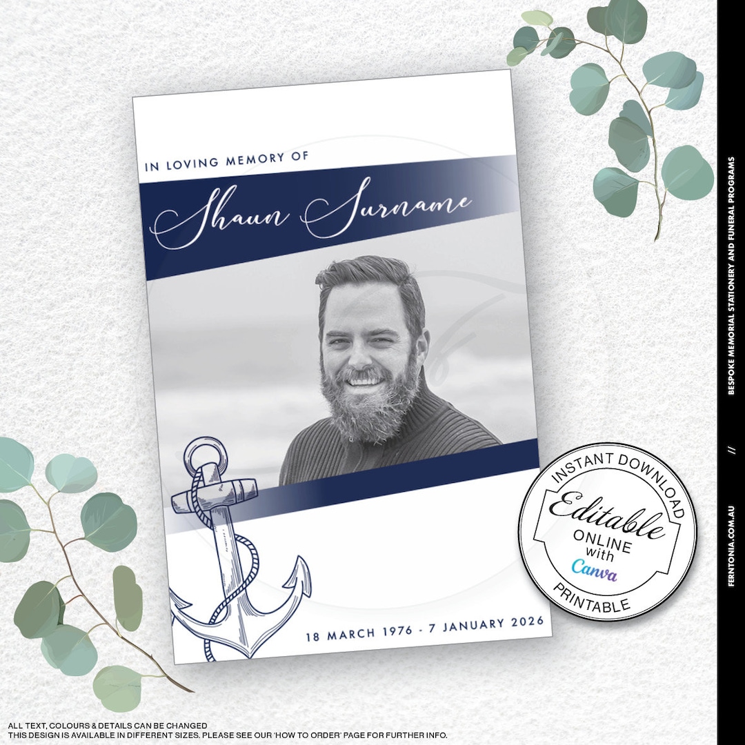 Editable, Funeral Card, Male Funeral, Keepsake, Obituary, Memorial ...