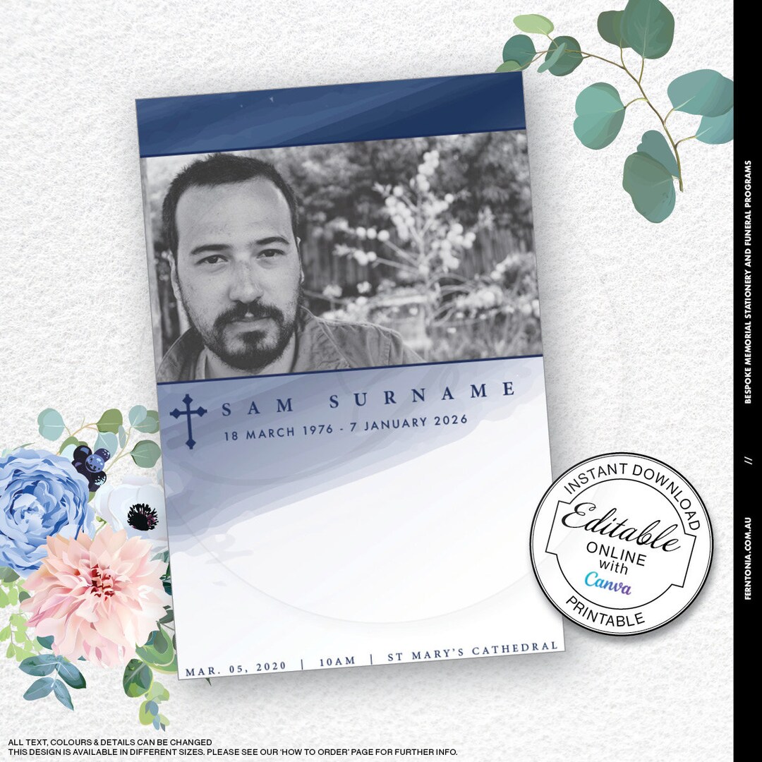 Editable, Funeral Program, Watercolour, Memorial Keepsake, Order of ...