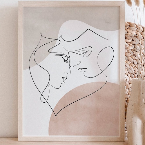 Abstract One Line Art Kiss Couple Single Line Art Minimalist | Etsy