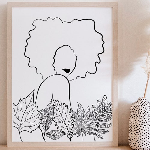 Black Woman Line Art African American Wall Art Black Girl | Etsy