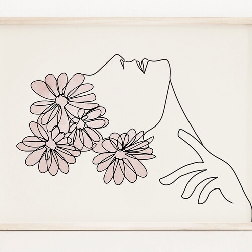 Abstract Female Face Print Printable One Line Drawing Etsy