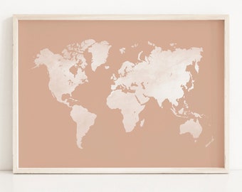 Neutral World Map Wall Art - Etsy