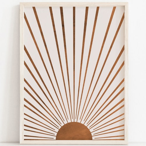 Rust Sun Art Print Neutral Mountains Wall Print Abstract | Etsy