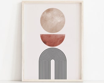 Mid Century Modern Wall Decor Geometric Rainbow Printable | Etsy