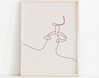 Abstract Woman With Flowers Line Art Print Female Face Single - Etsy