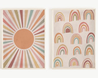 Boho Rainbow Print Retro Rainbow Vintage 70s Poster | Etsy