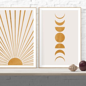 Sun and Moon Phases Art Print Boho Decor Set of 2 Yellow and - Etsy Canada