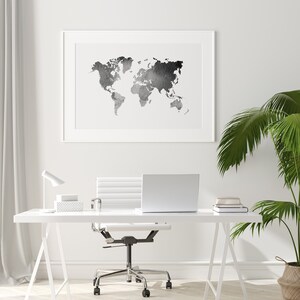 World Map Black and White Printable Art, Large Watercolor Travel Map ...