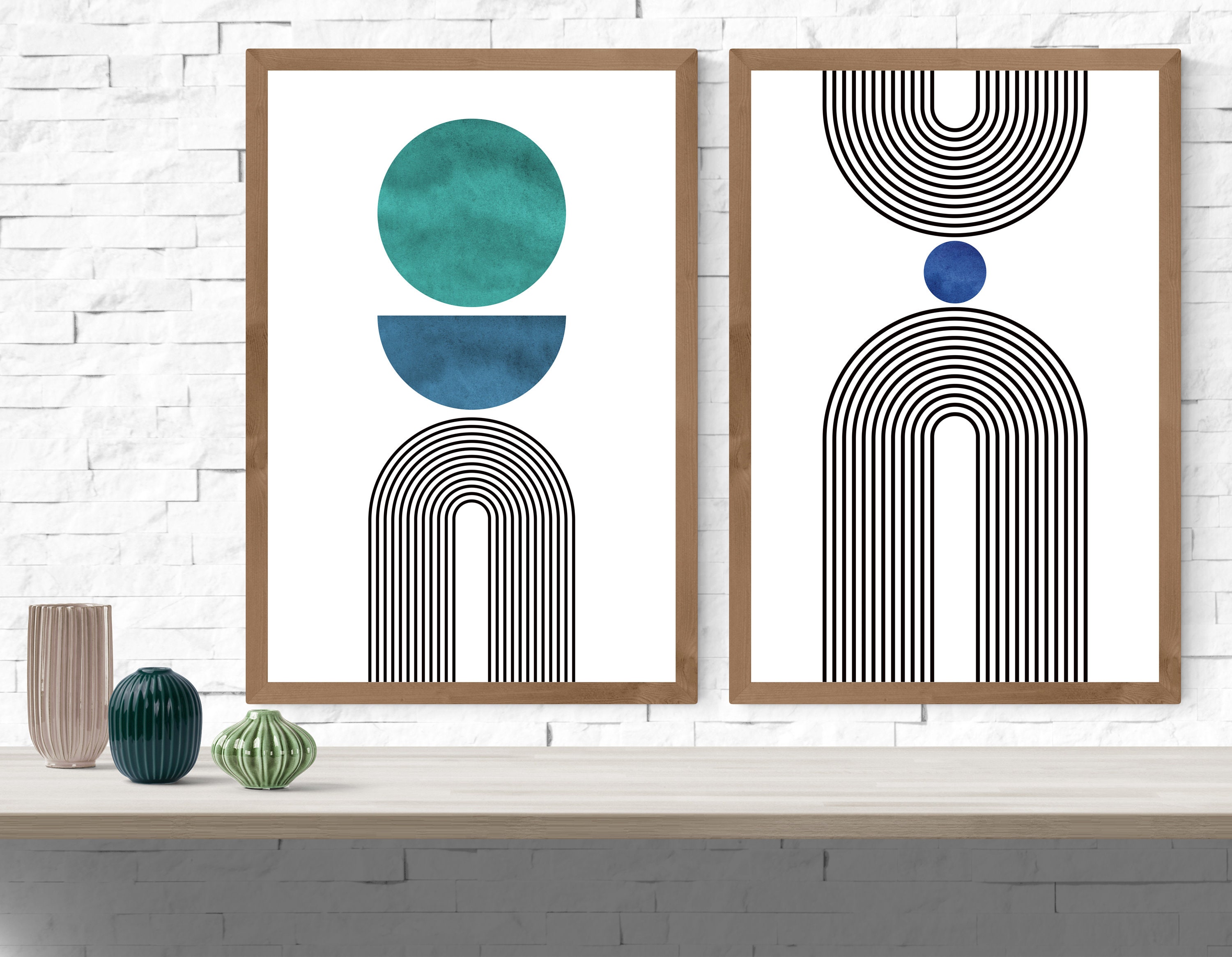 Geometric Rainbow Printable Art Set of 2 Mid Century Modern | Etsy