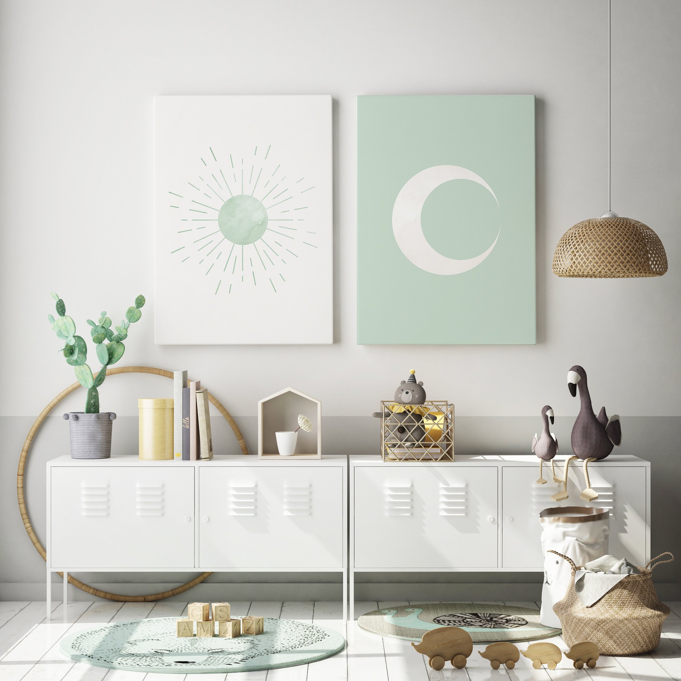 Sun and Moon Art Print Wall Decor Set of 2 Mid Century Modern | Etsy