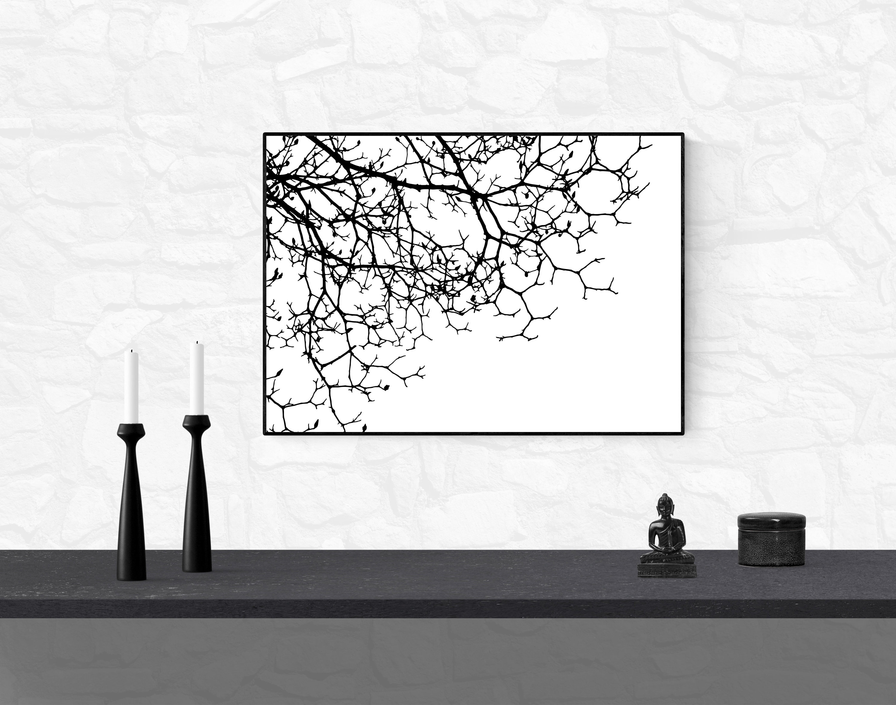 Tree Branches Printable Wall Art Tree Leaves Black and White - Etsy