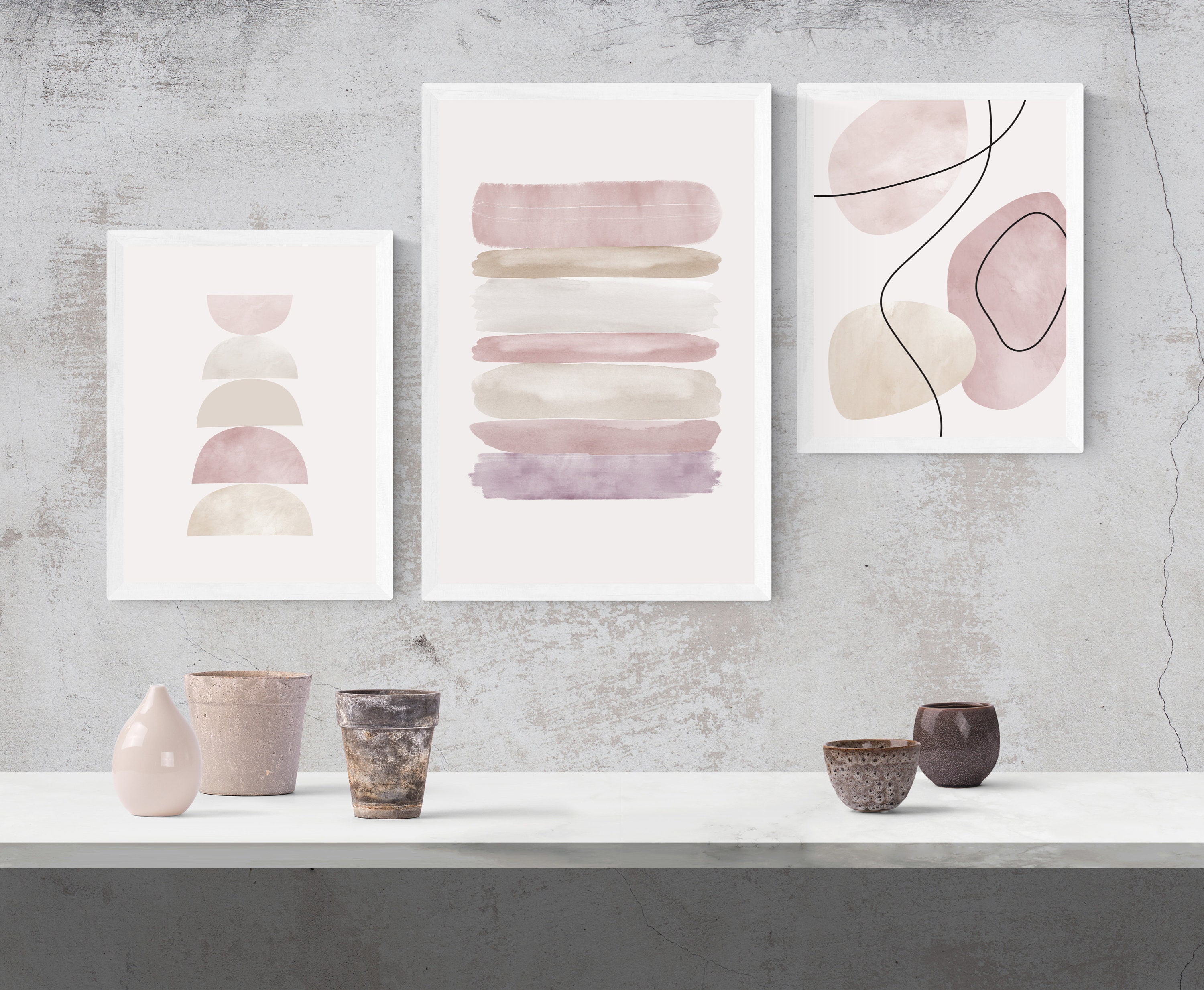 Gallery Wall Abstract Art Printable Set of Three Geometric | Etsy