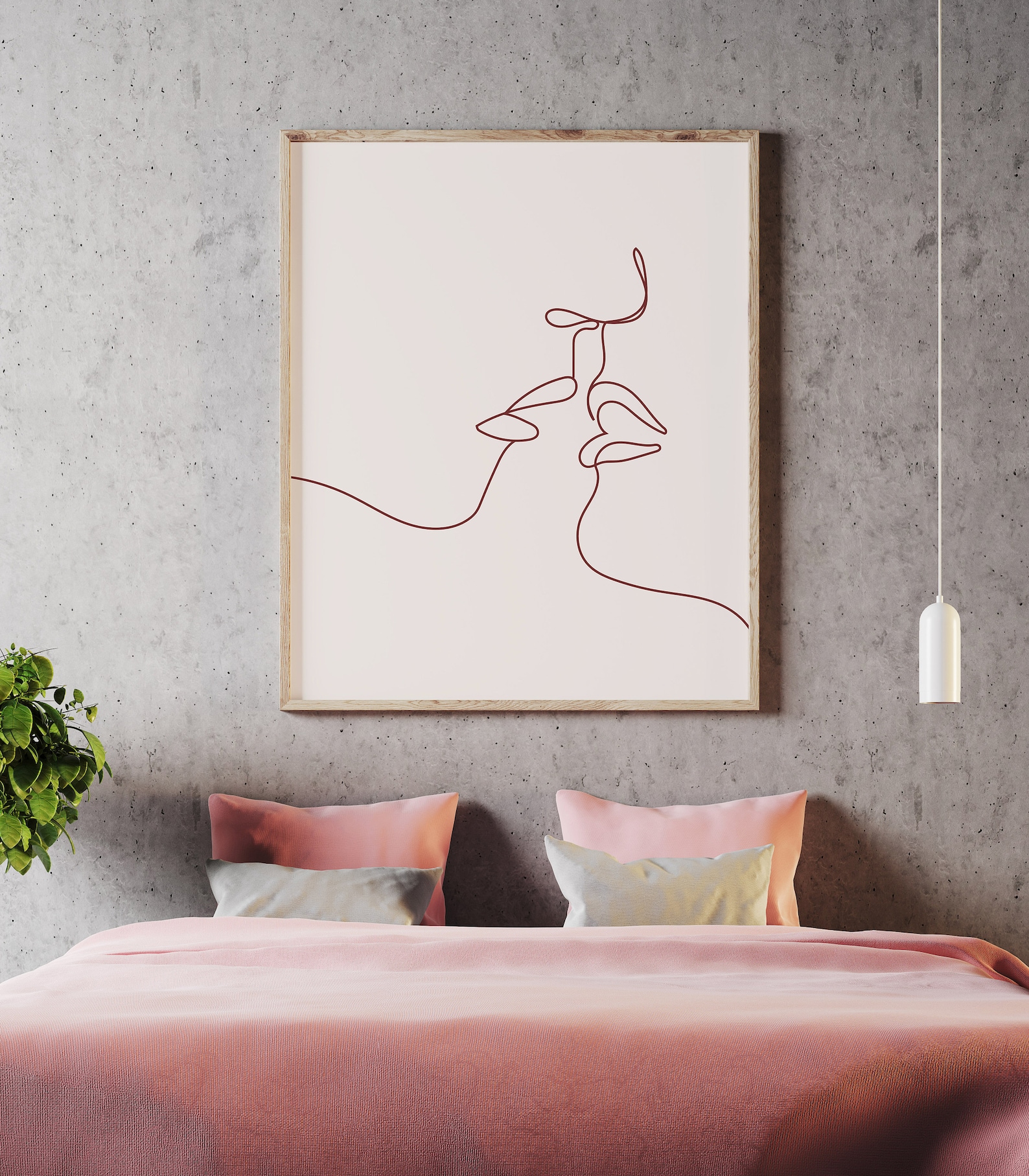 Lovers Kiss Printable Art One Line Drawing Kiss Neutral - Etsy