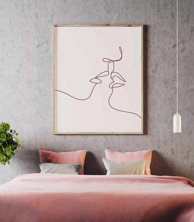 Lovers Kiss Printable Art One Line Drawing Kiss Neutral - Etsy