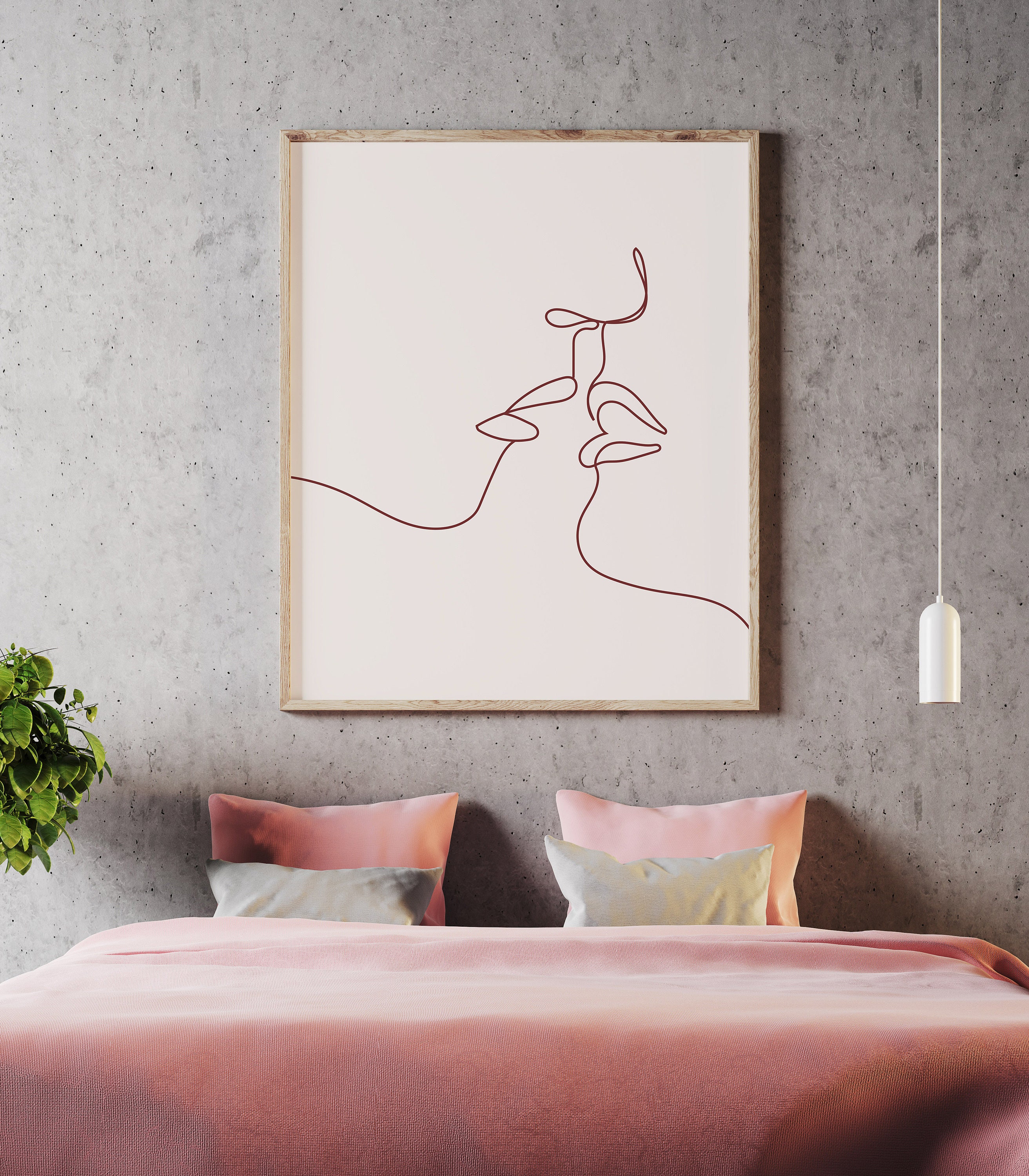 Lovers Kiss Printable Art One Line Drawing Kiss Neutral | Etsy