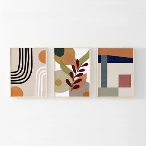 Abstract Set of 3 Posters, Mid Century Modern Gallery Wall, Geometric ...