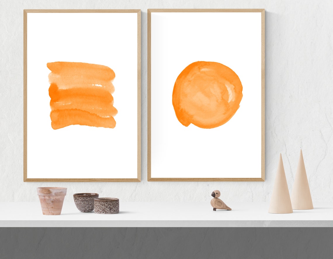 Watercolor Printable Wall Art Set of 2 Orange Abstract Art | Etsy
